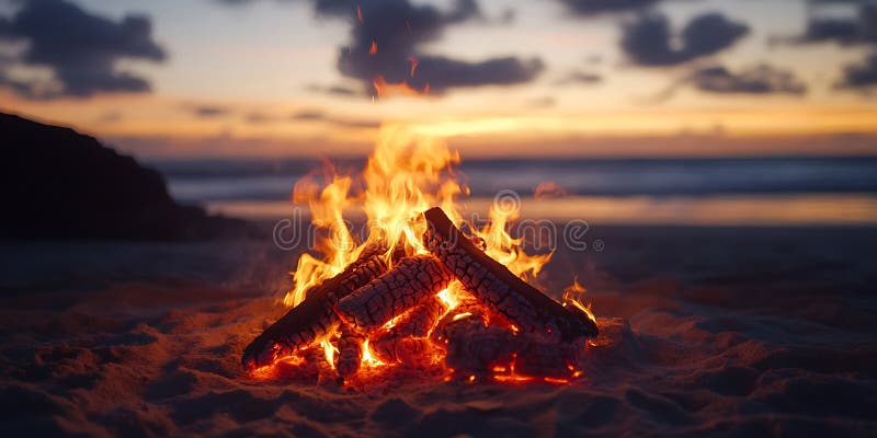 Beach Bonfire Sunset Nighttime Fire Images Stock Illustration ...