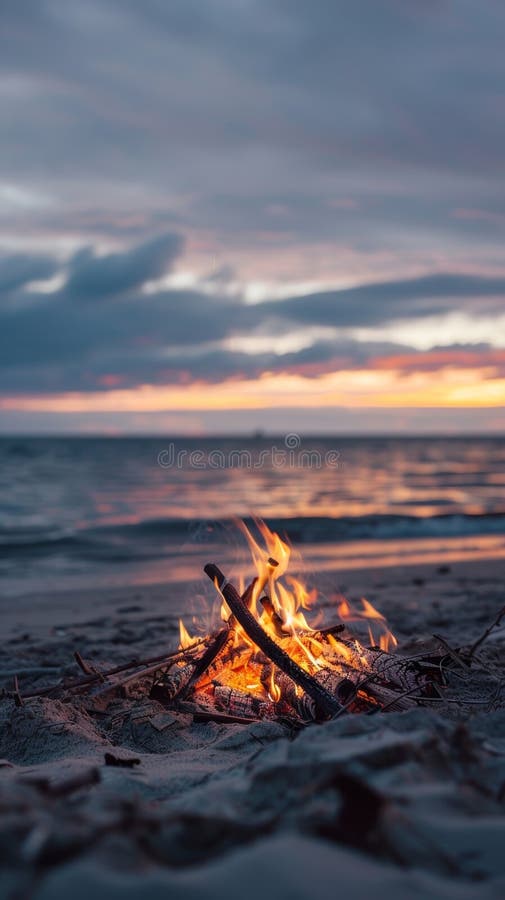 Beach Bonfire at Sunset. Serene Beach Fire Stock Photo - Image of dusk ...