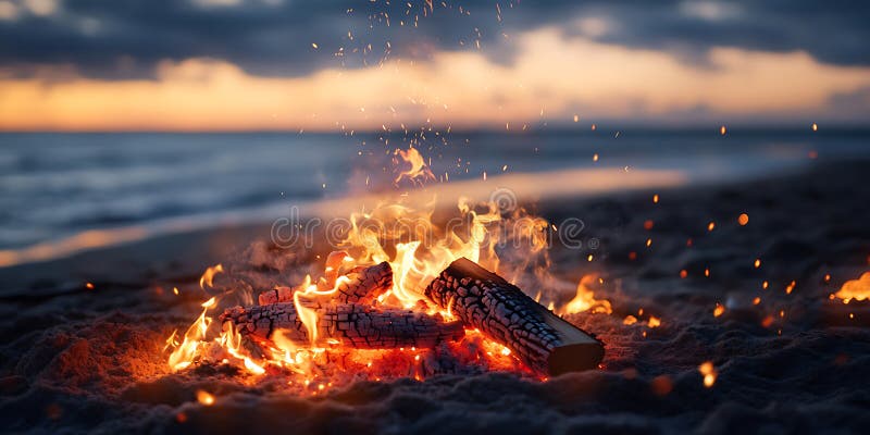 Beach Bonfire at Sunset a Stunning Image Stock Illustration ...