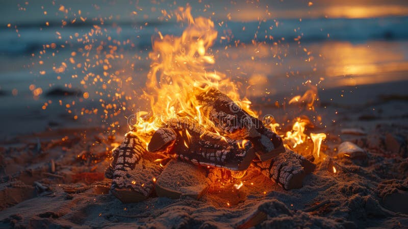 Beach bonfire at sunset stock photo. Image of summer - 354880398