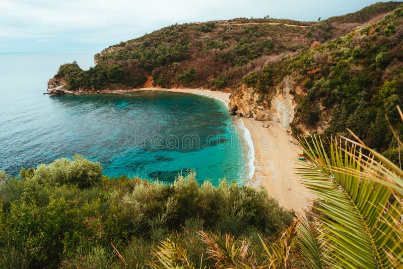 Mogren Beach in Budva, Montenegro Stock Image - Image of bight, hill ...