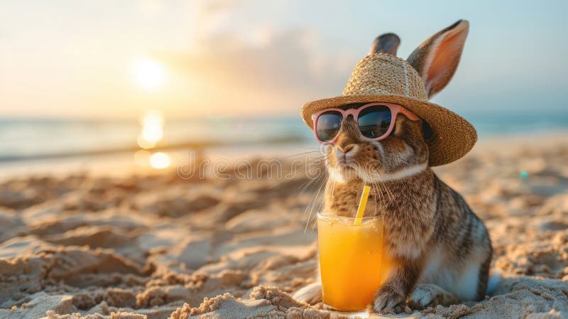 Beach Bunny: a Cool Easter Bunny on Vacation with a Cocktail Stock ...