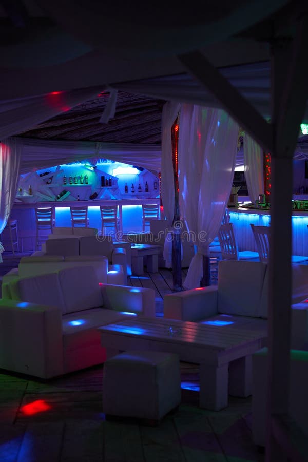 Beach Cafe in the Evening with Colorful Lighting Editorial Stock Photo ...
