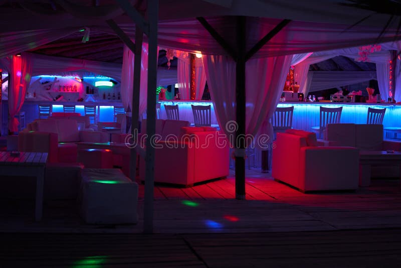 Beach Cafe in the Evening with Colorful Lighting Editorial Stock Photo ...