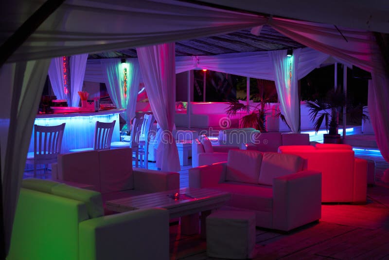 Beach Cafe in the Evening with Colorful Lighting Editorial Stock Photo ...