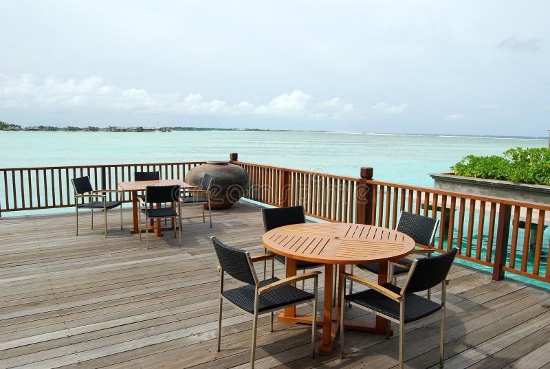 Outdoor Terrace Cafe on Sand Beach Stock Image - Image of nice, empty ...