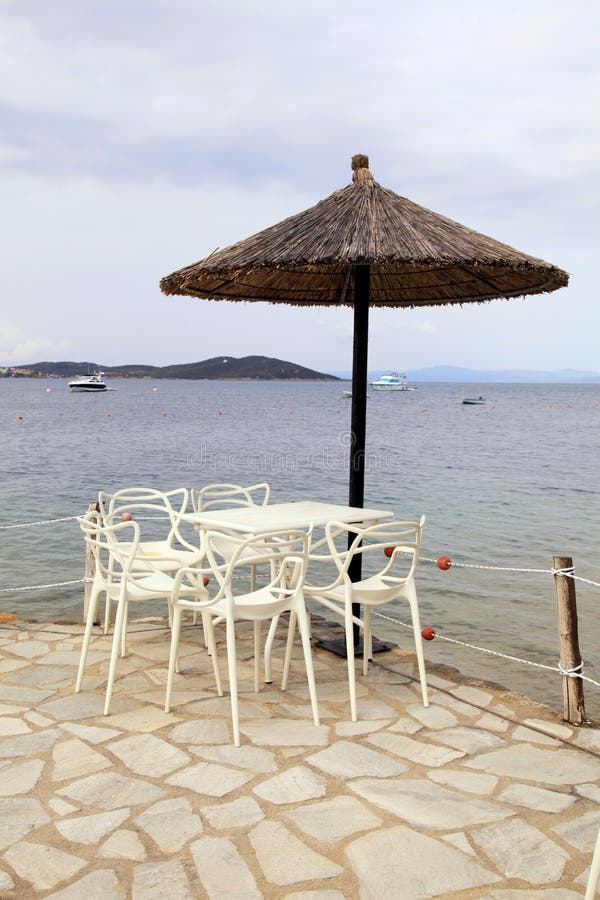 Beach Cafe on Sea Pier, Greece. Stock Image - Image of nature, dining ...
