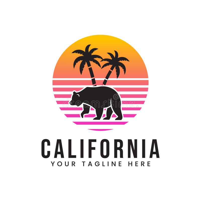 Beach California with Bear Summer Time, Summer Beach Sunshine Vector ...