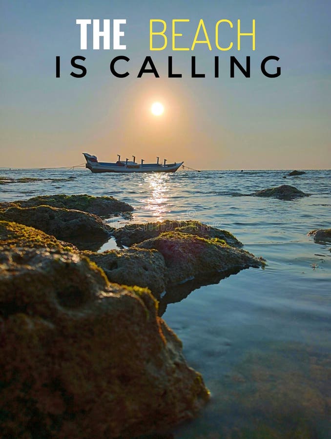 The Beach is Calling - with Beach, Sun, Boat, Blue Sky on Tropical ...