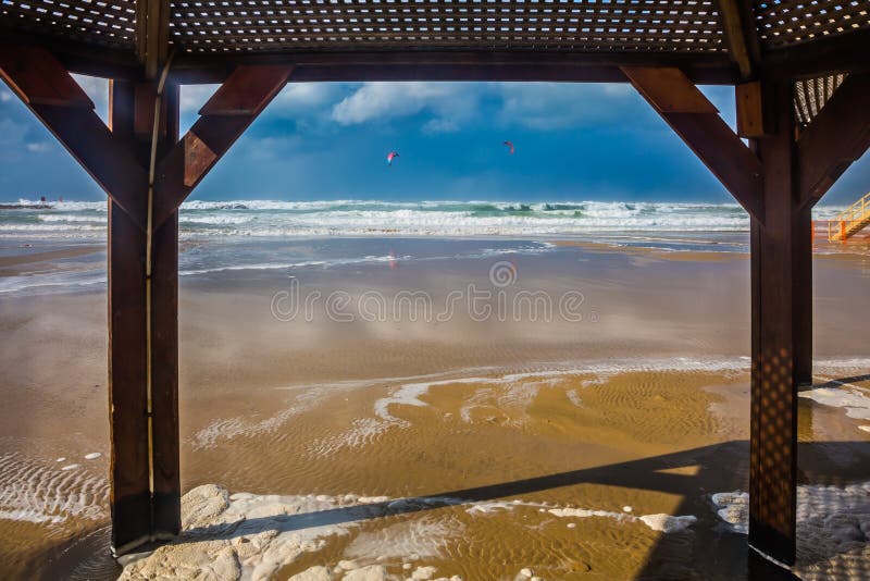 Beach canopy on sea beach stock image. Image of landscape - 68187033