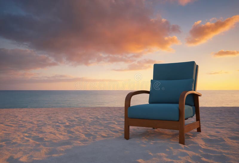 Beach Chair Facing the Ocean at Sunset Stock Image - Image of solitude ...