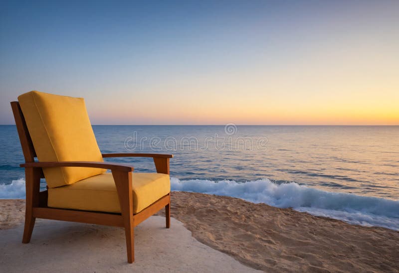 Beach Chair Facing the Ocean at Sunset Stock Image - Image of furniture ...