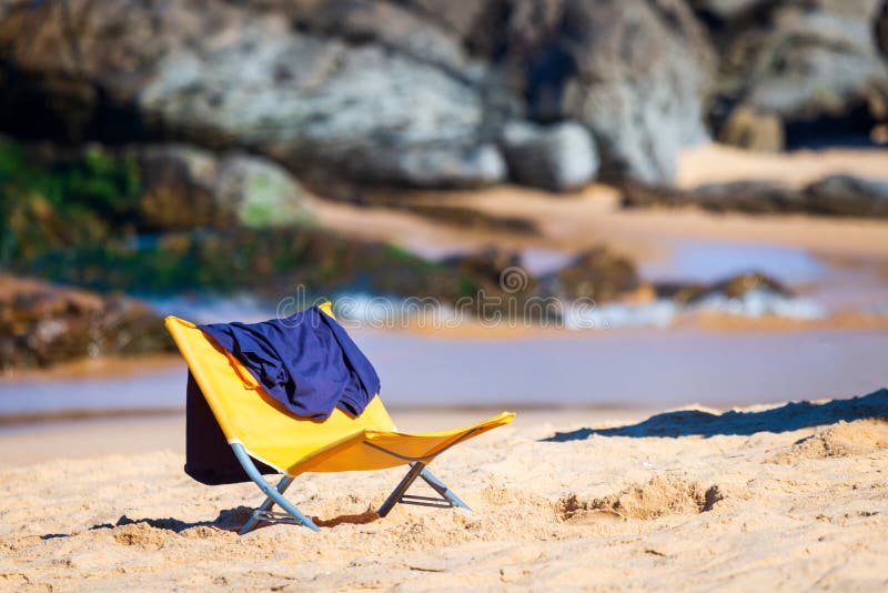 Beach Chair on Sandy Beach. Holiday Rest Concept Stock Image - Image of ...