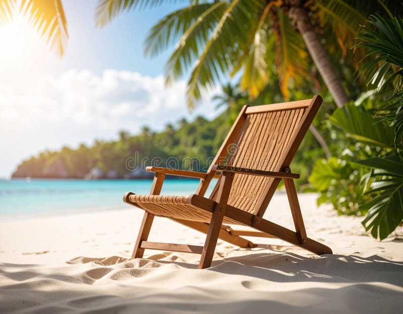 Beach Chair in White Sand in Tropical Country Stock Illustration ...