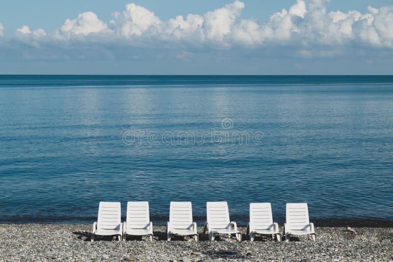 Beach Chairs by the Sea. Beautiful Seascape Stock Image - Image of ...