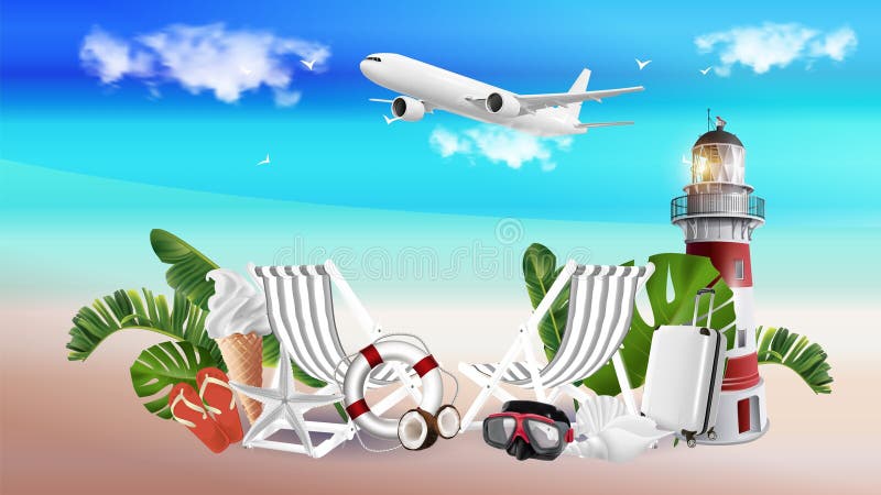 Beach Chairs Isolated on Blue Background. Summer Vacation, Beach Party ...