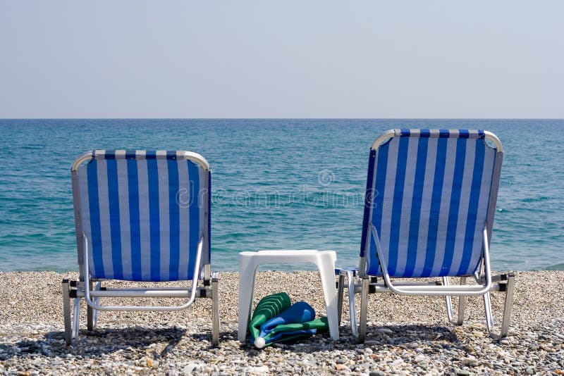 Beach-Chairs Overlooking the Ocean Stock Image - Image of greek ...