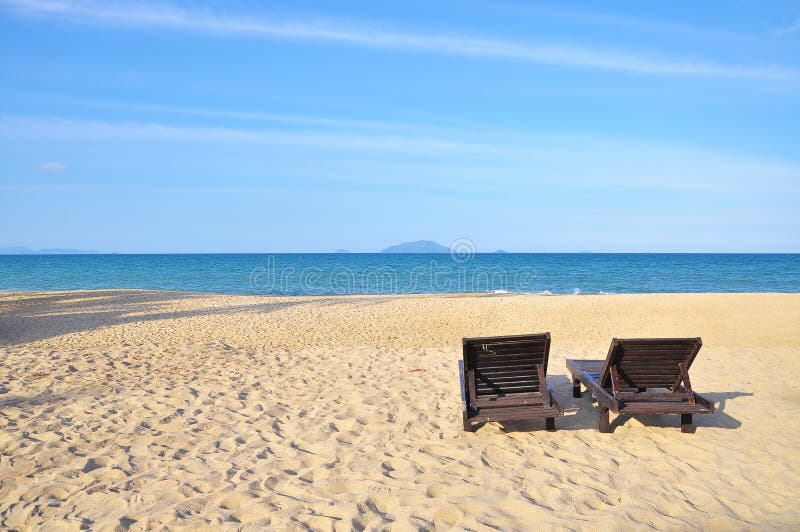 Beach Chairs on Sand Beach. Concept for Rest, Relaxation, Holidays, Spa ...
