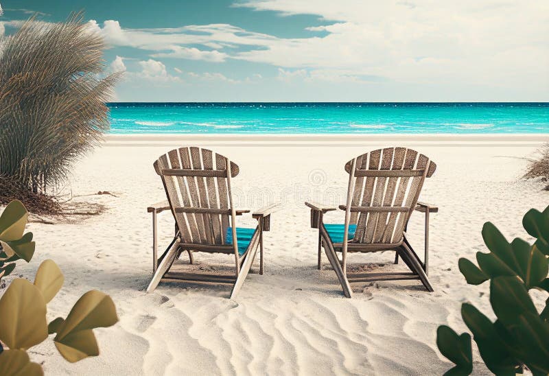 Beach Chairs on the Sand of a Tropical Beach. 3d Rendering Generative ...