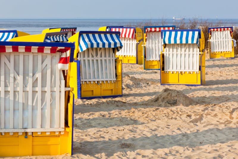 BeachÂ chairs StrandkorbÂ in Northern Germany Stock Photo - Image of ...