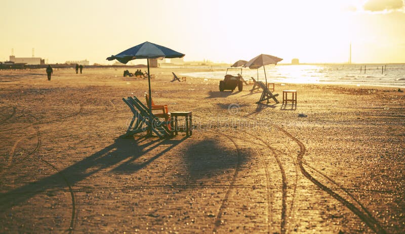 Beach Chairs and Tables, Ras Elbar, Damietta, Egypt. Stock Image ...