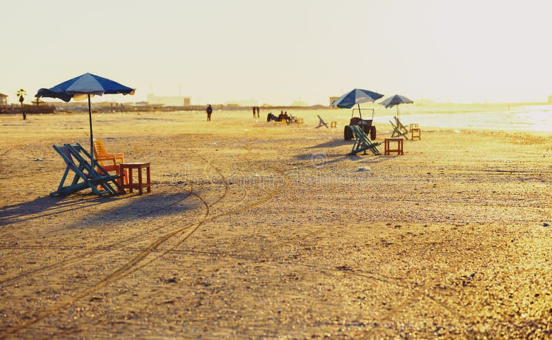 Beach Chairs and Tables, Ras Elbar, Damietta, Egypt Stock Image - Image ...