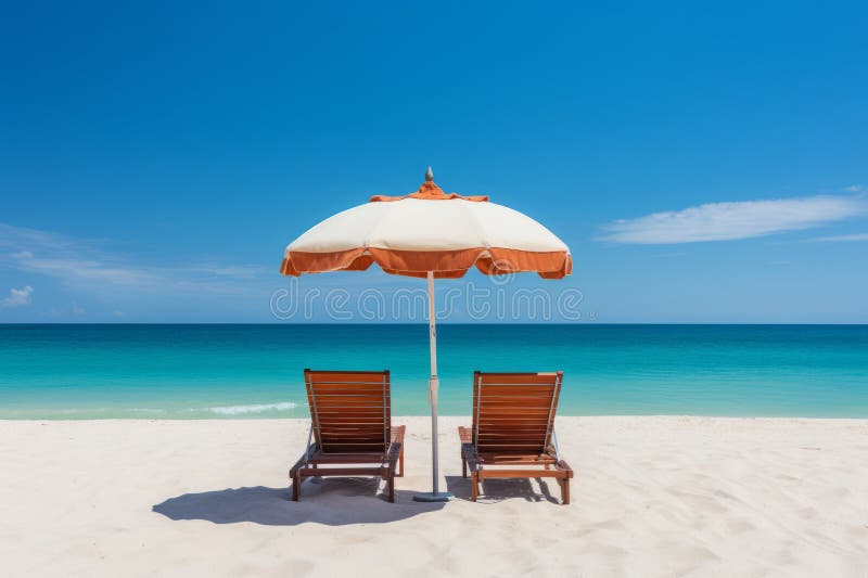 Beach Chairs and Umbrella by the Sea. Vacation and Rest. Generative AI ...