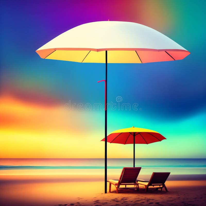 Beach Chairs And An Umbrella On A White Sand Beach Generative Ai Stock