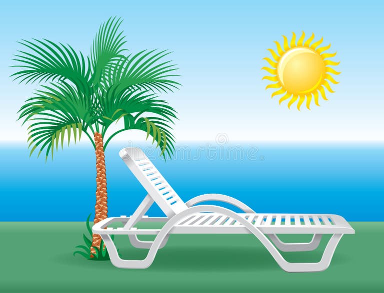 Beach Chaise Longue with Tropical Palm Tree Stock Vector - Illustration ...
