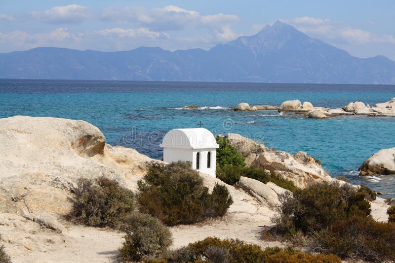 Beach with chapel stock photo. Image of mountain, greece - 6553062