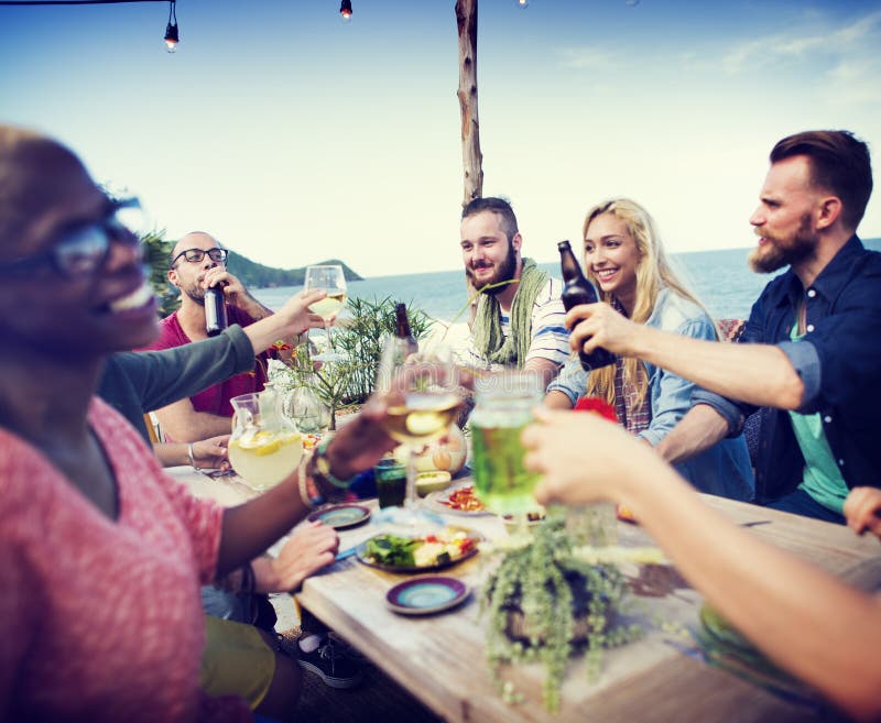 Beach Cheers Celebration Friendship Summer Fun Dinner Concept Stock ...