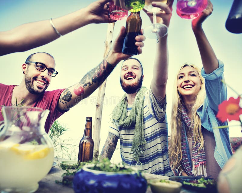Beach Cheers Celebration Friendship Summer Fun Dinner Concept Stock ...