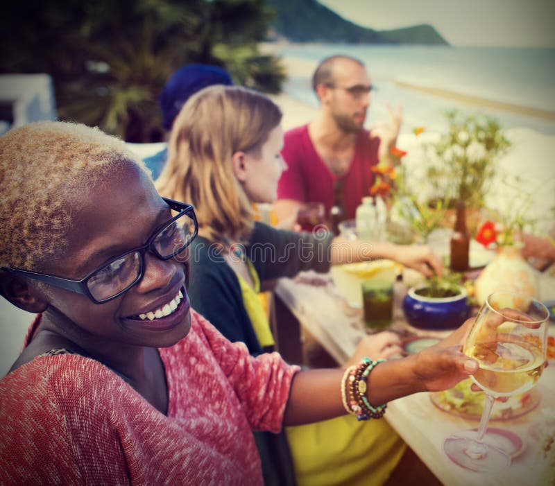 Beach Cheers Celebration Friendship Summer Fun Dinner Concept Stock ...