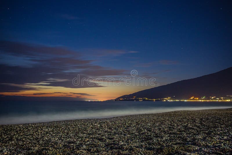 The Beach in the City of Gagra at Night Stock Photo - Image of ocean ...