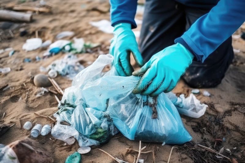 Beach Cleanup Mission: Human Hands Gather Waste for a Cleaner Coast ...