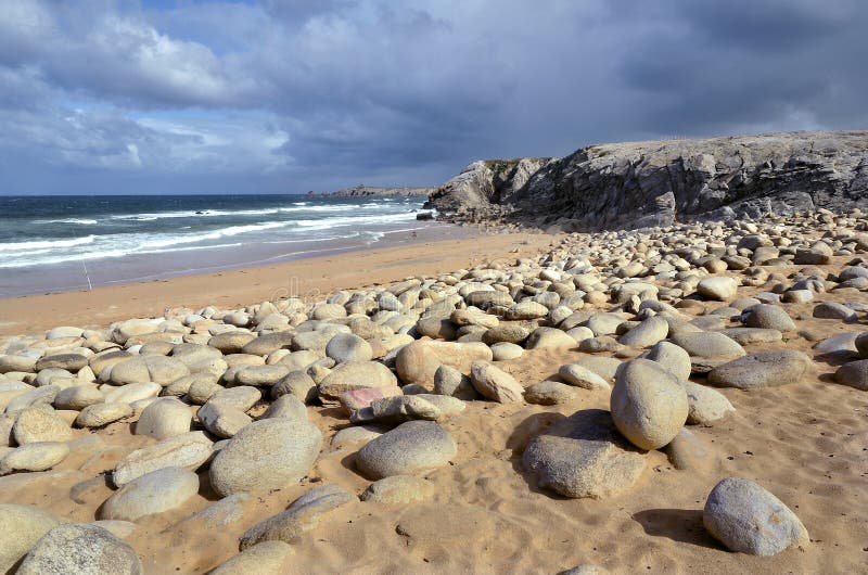 Beach and Cliff at Quiberon Peninsula in France Stock Image - Image of ...