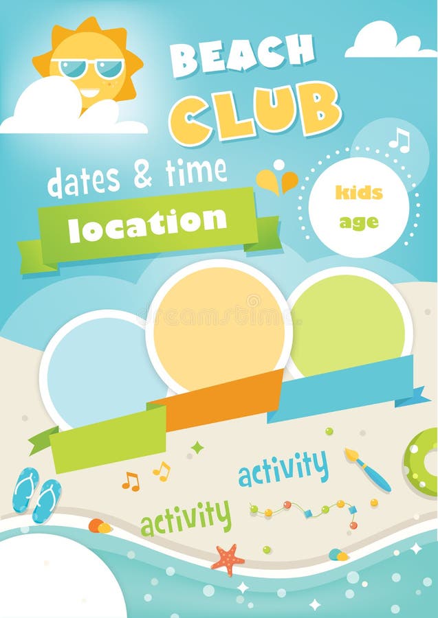 Beach Club or Camp for Kids. Summer Poster Vector Template Stock Vector ...