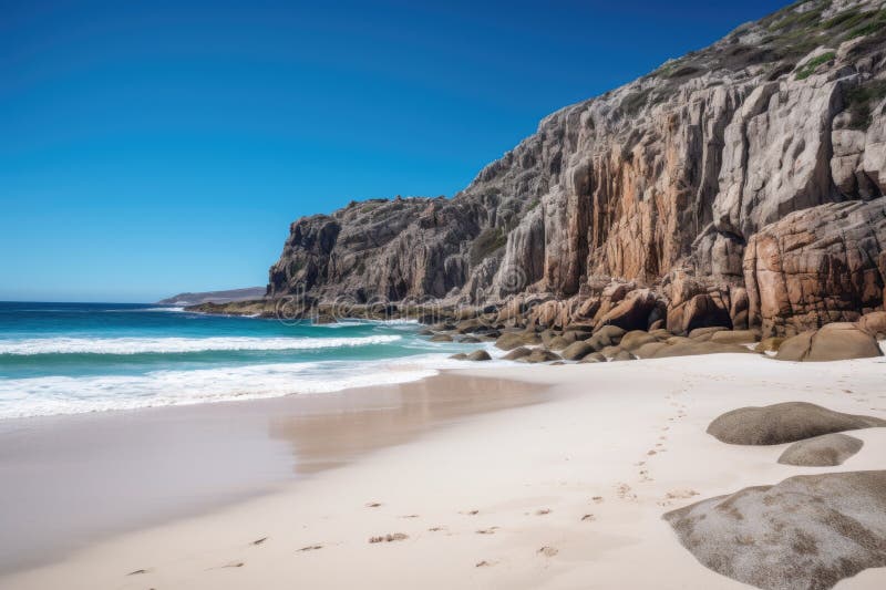 Beach with Coastal Cliffs and Rock Formations in the Background, with ...