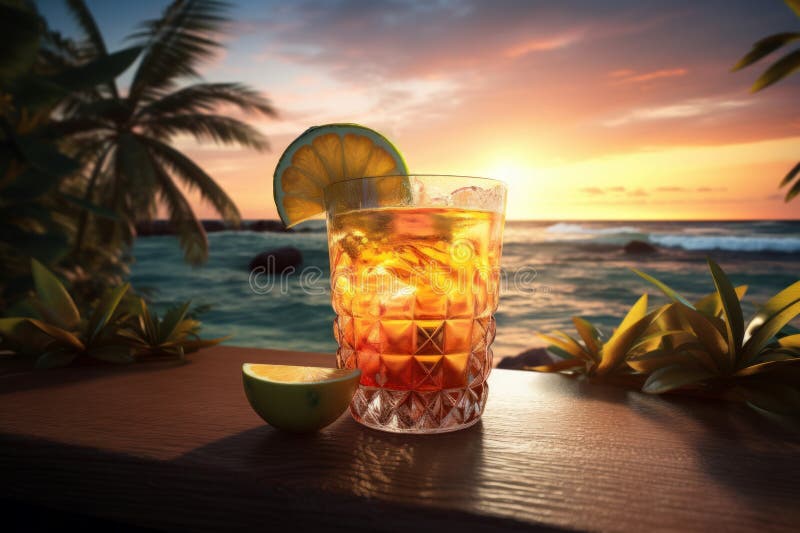 Beach Cocktail Ocean Evening. Generate AI Stock Illustration ...