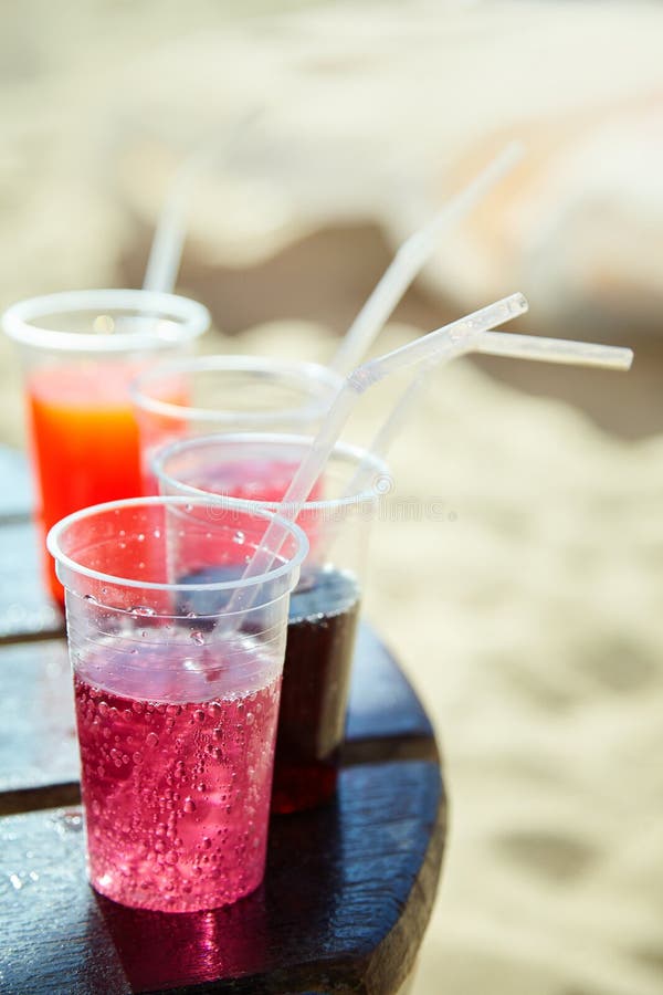 Beach Cocktails in Plastic Take Away Glasses Stock Image - Image of ...