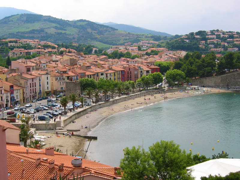 Beach in Collioure stock photo. Image of view, house - 21456920