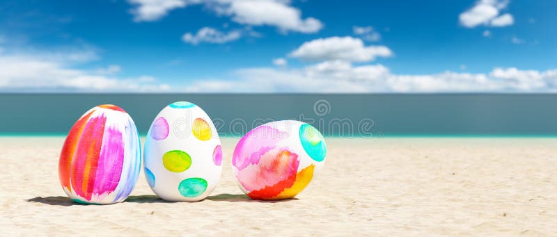 Beach with Colorful Easter Eggs during a Easter Vacation at the Beach ...