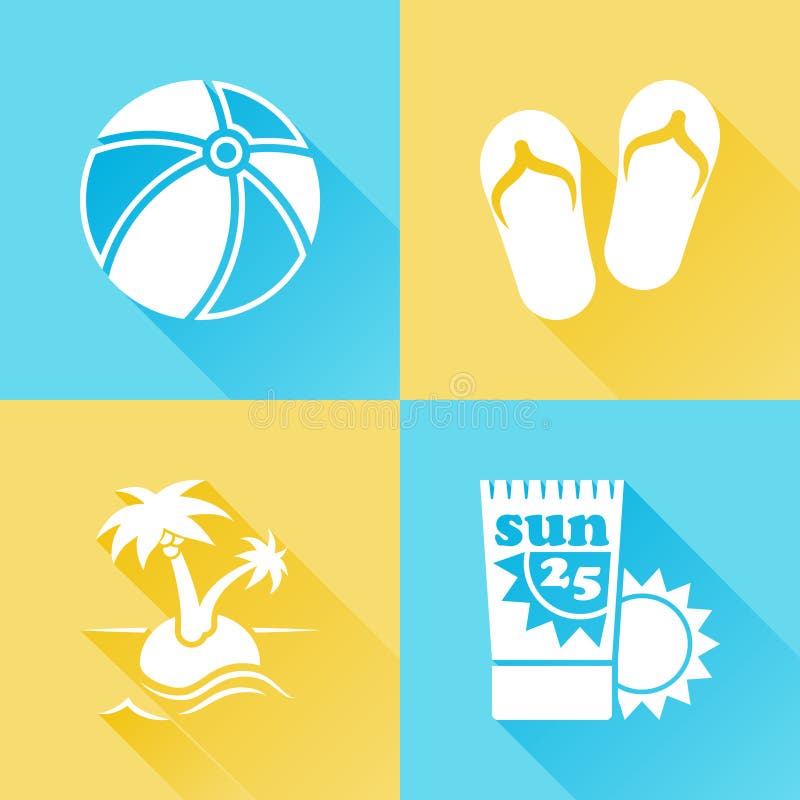 Beach colorful flat icons stock vector. Illustration of paradise - 35208669