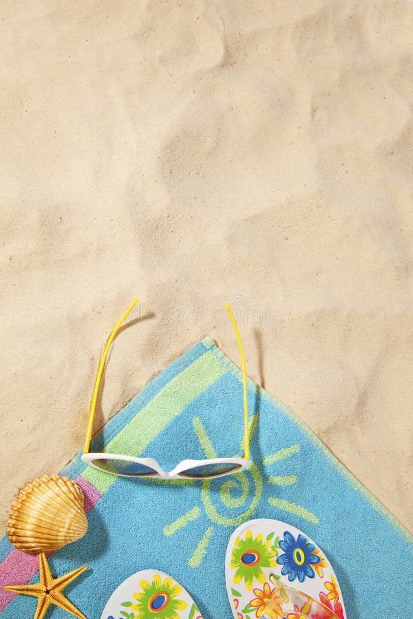 Beach Concept with Postcard Stock Image - Image of shell, objects: 19140193