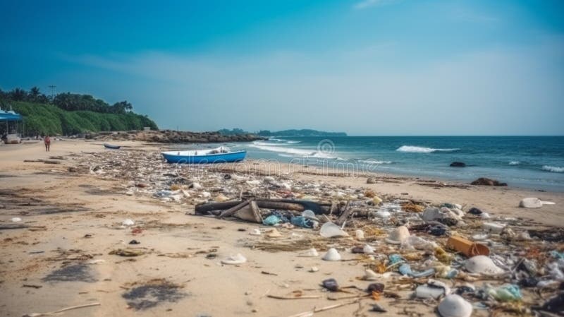 Heavy Pollution of the Beach. AI Generated Stock Photo - Image of ...