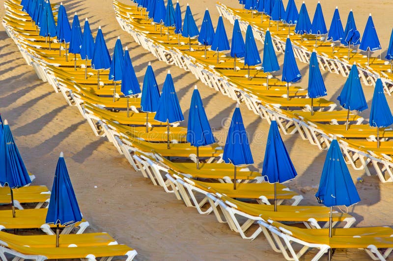 Beach Couches and Parasol at the Beach in Lanzarote Stock Photo - Image ...