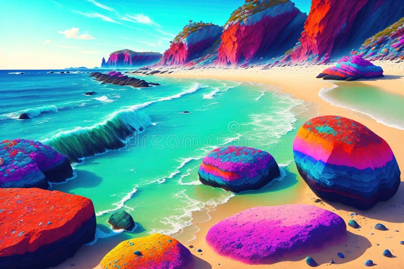 A Beach Covered in Lots of Color Rocks by AI Generated Stock ...