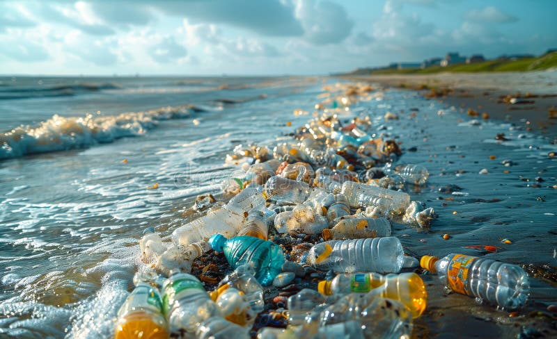 A Beach is Covered with Plastic Bottles and Other Trash. Scene is One ...