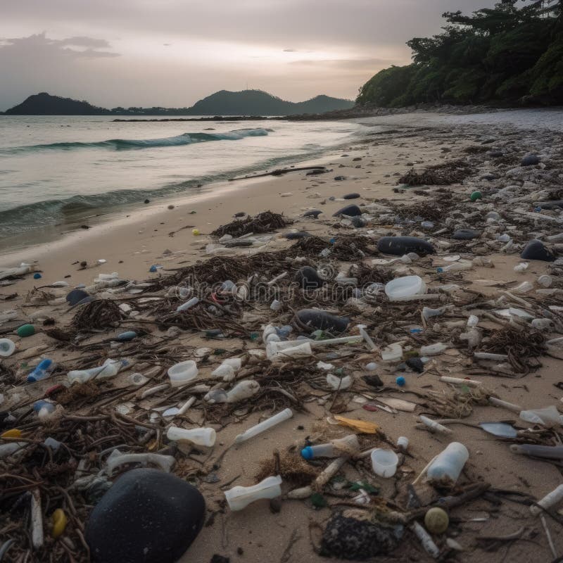 A Beach Covered by Plastic Waste and Garbage. Ai Generated Stock ...