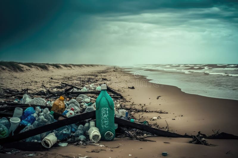 Beach Covered in Trash, with Plastic Bottles and Other Harmful Waste ...